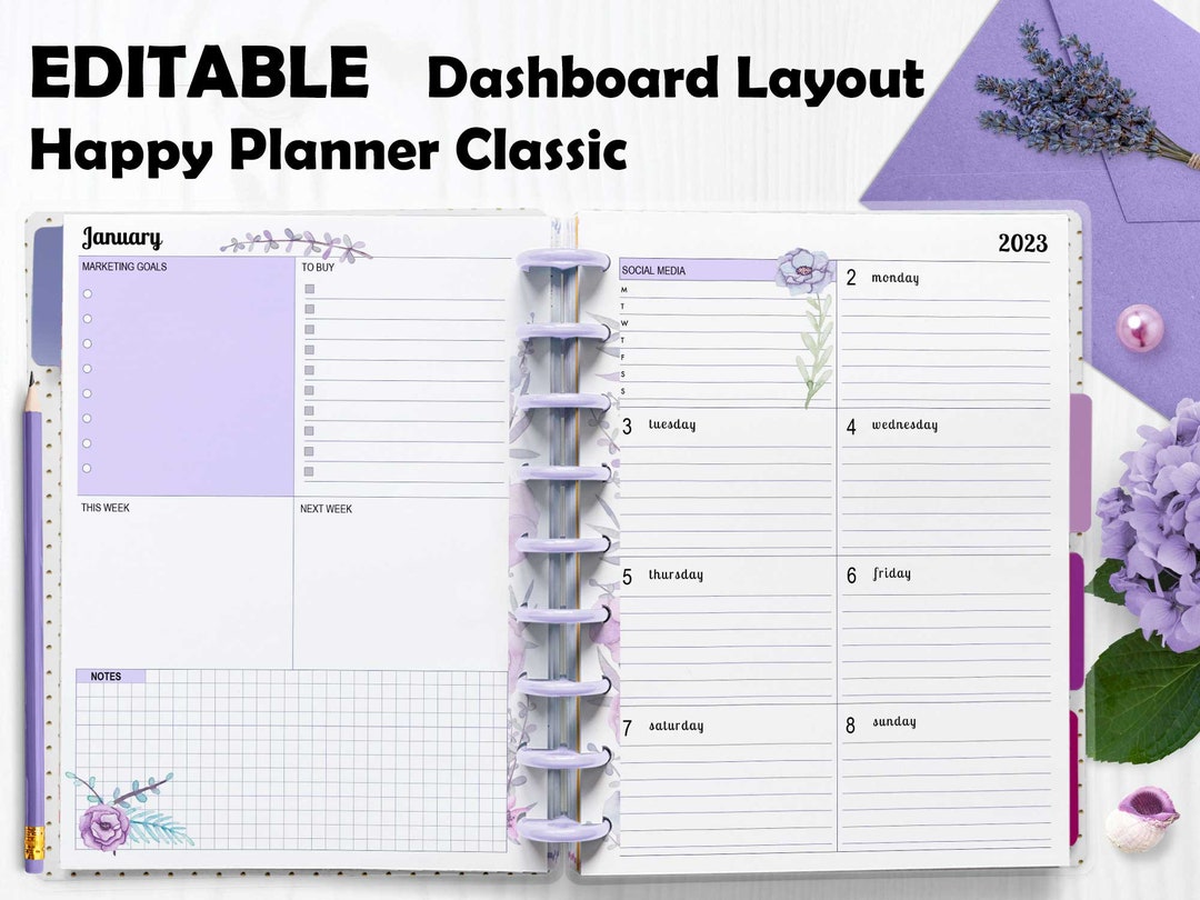 EDITABLE Happy Planner Classic Dashboard Weekly Layout Purple - Etsy