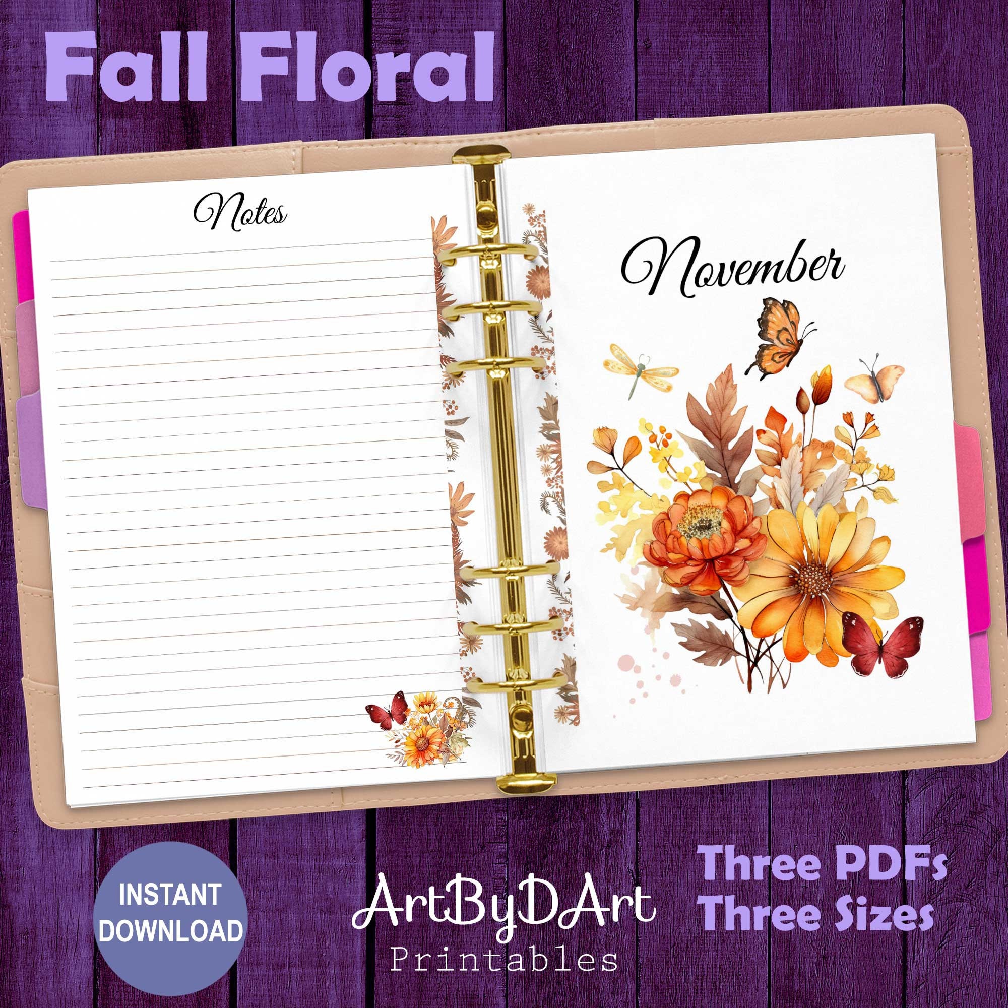 EDITABLE Autumn Theme Printable Divider/cover & Notes for A5, US Letter ...