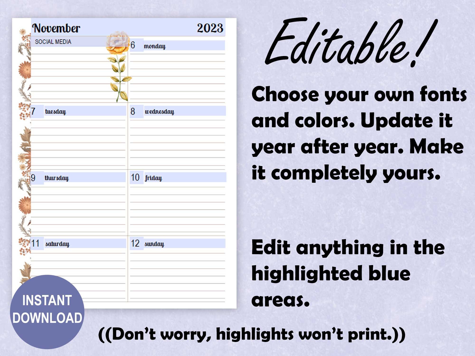 EDITABLE Autumn Theme Printable Weekly Dashboard for A5, US Letter, and ...