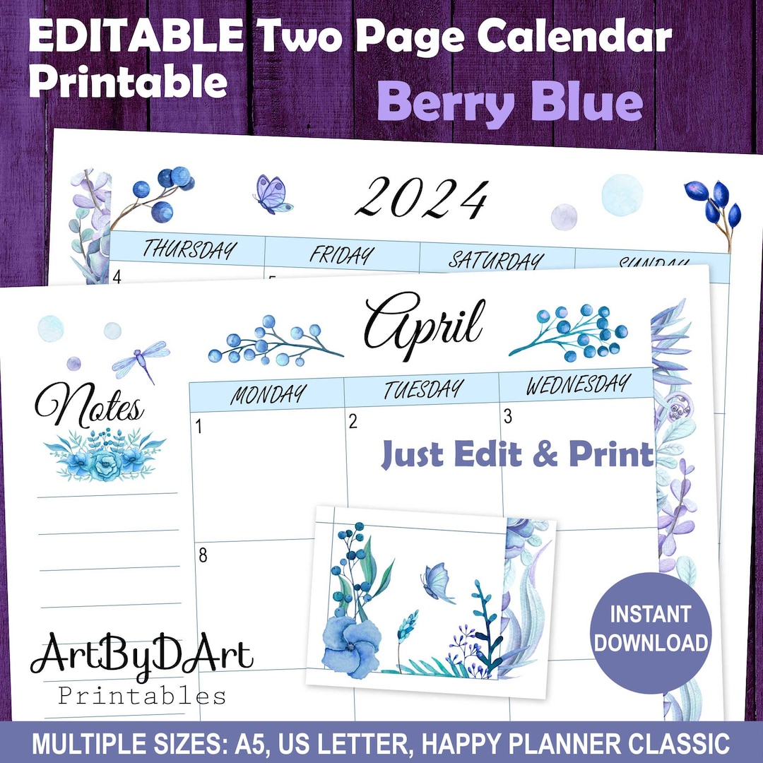 EDITABLE Floral Theme Printable Monthly Calendar for A5, US Letter, and ...