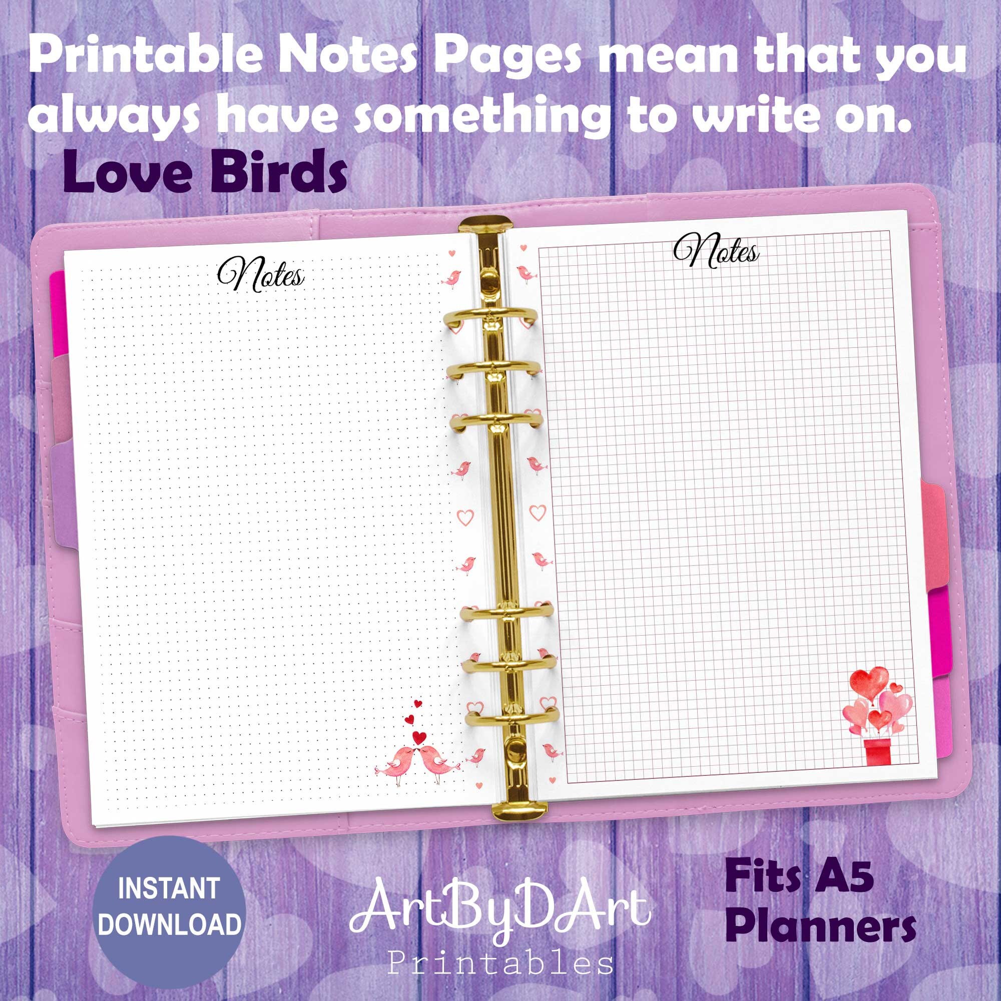 EDITABLE A5 Planner Printable Notes Pages for A5 Planner Binders ...