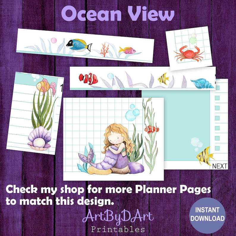EDITABLE Mermaid Theme Printable Weekly Dashboard for A5, US Letter ...