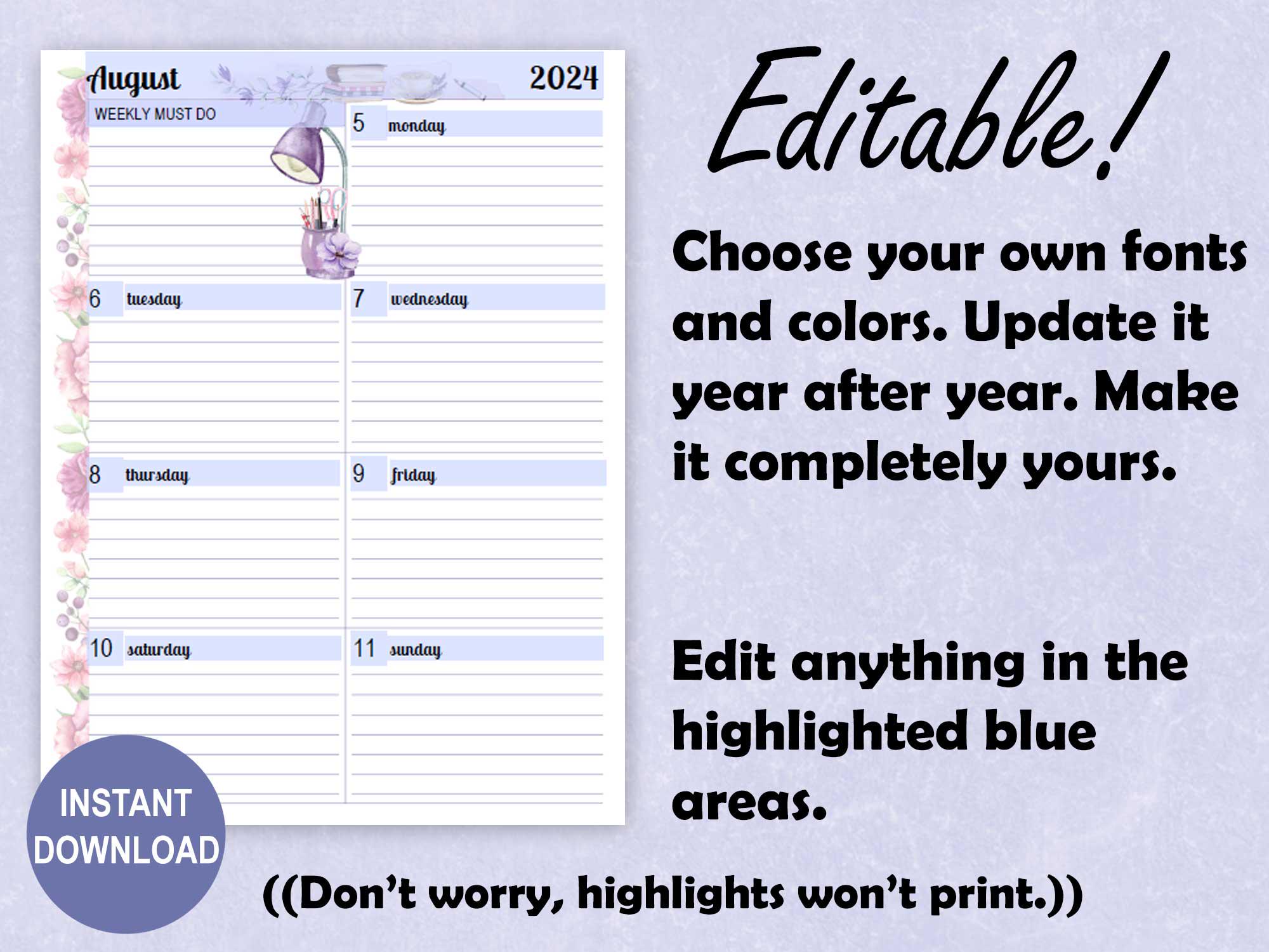 EDITABLE School Theme Printable Weekly Dashboard for A5, US Letter, and ...