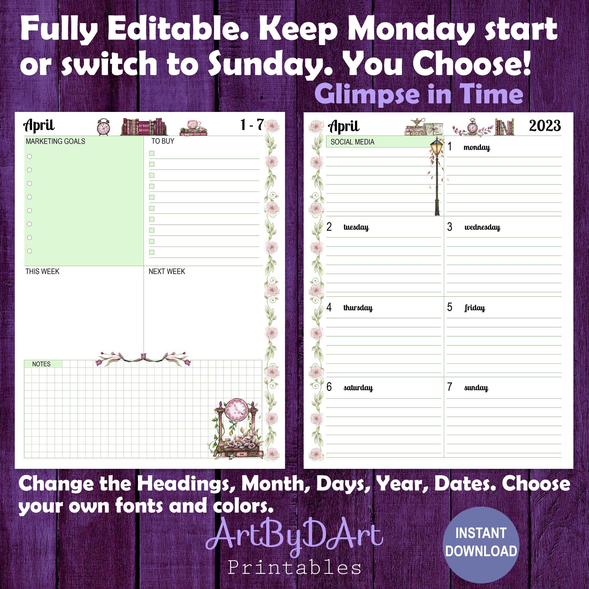 EDITABLE Vintage Theme Printable Weekly Dashboard for A5, US Letter ...