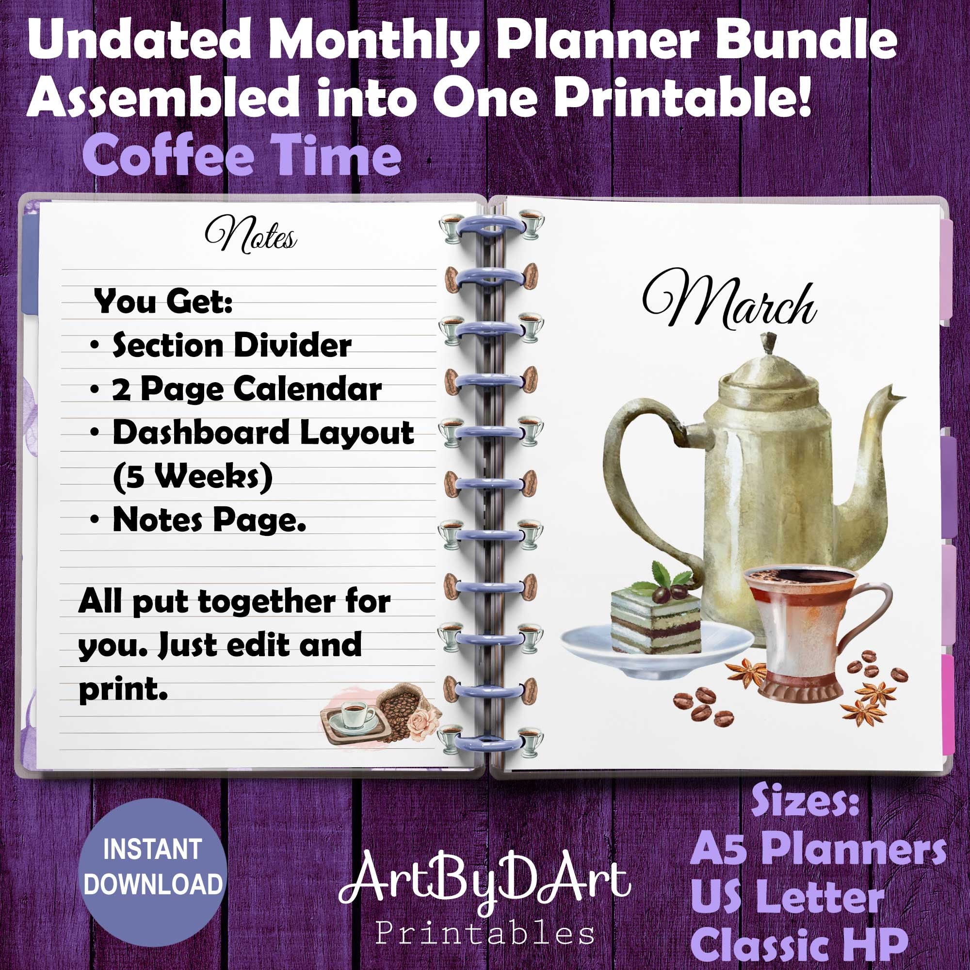 EDITABLE Assembled Full Month Planner Bundle for A5, US Letter, and ...