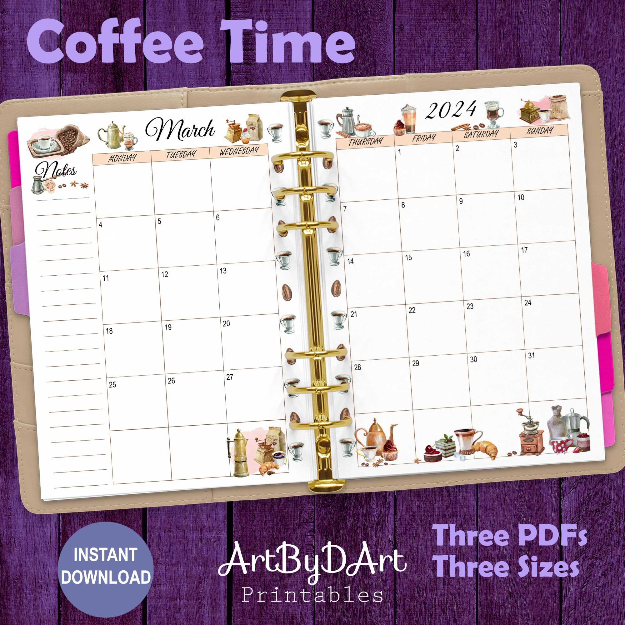 EDITABLE Coffee Theme Printable Monthly Calendar for A5, US Letter, and ...