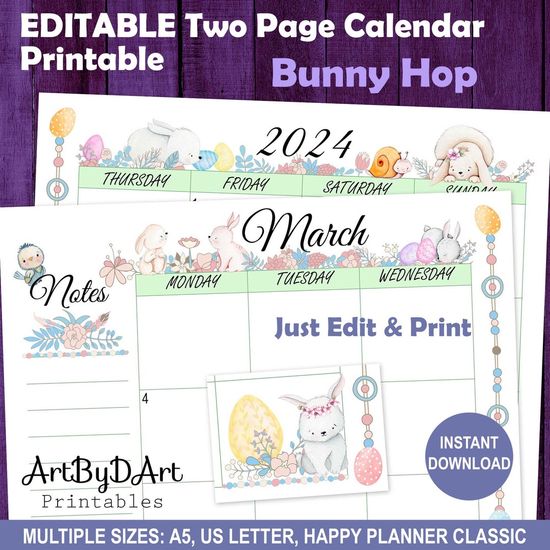 EDITABLE Easter Theme Printable Monthly Calendar for A5, US Letter, and ...