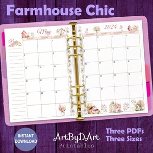 EDITABLE Shabby Chic Theme Printable Monthly Calendar for A5, US Letter ...