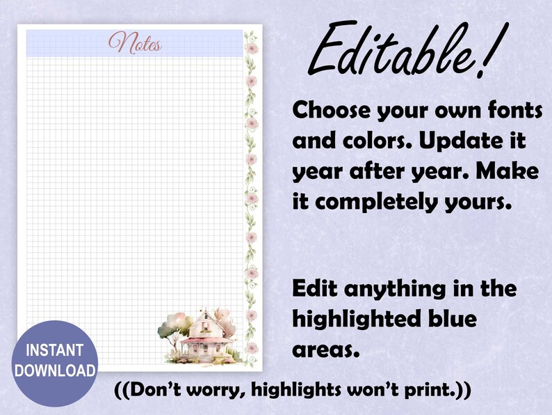 EDITABLE A5 Planner Printable Notes Pages for A5 Planner Binders ...