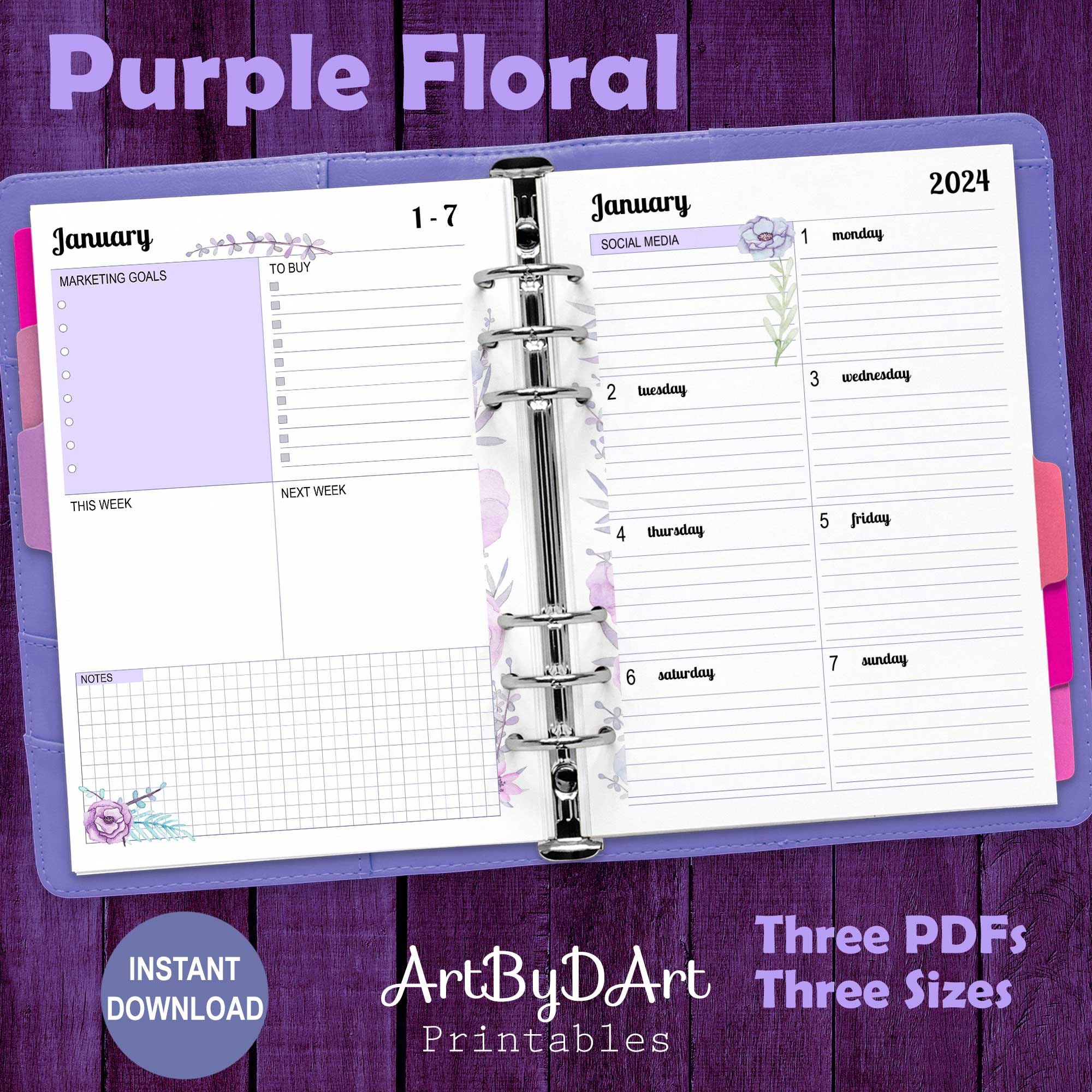 EDITABLE Floral Theme Printable Weekly Dashboard for A5, US Letter, and ...