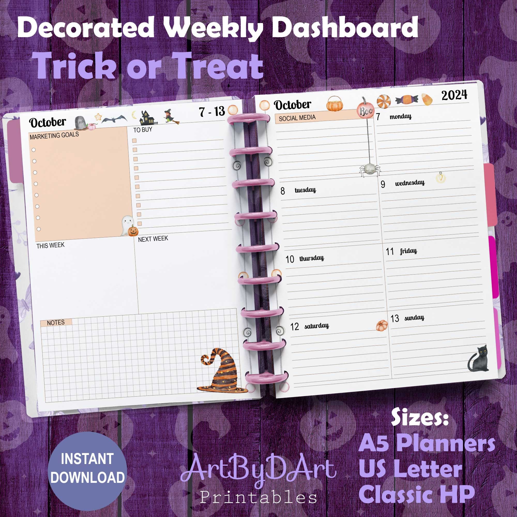 EDITABLE Halloween Theme Printable Weekly Dashboard for A5, US Letter ...