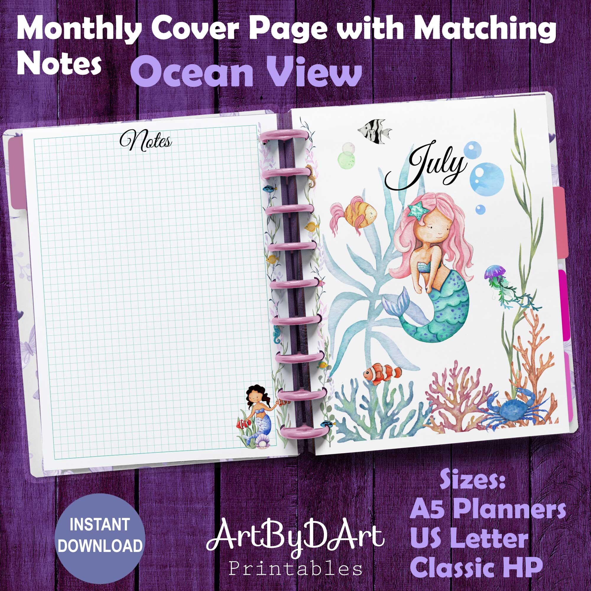 EDITABLE Mermaid Theme Printable Divider/cover & Notes for A5, US ...