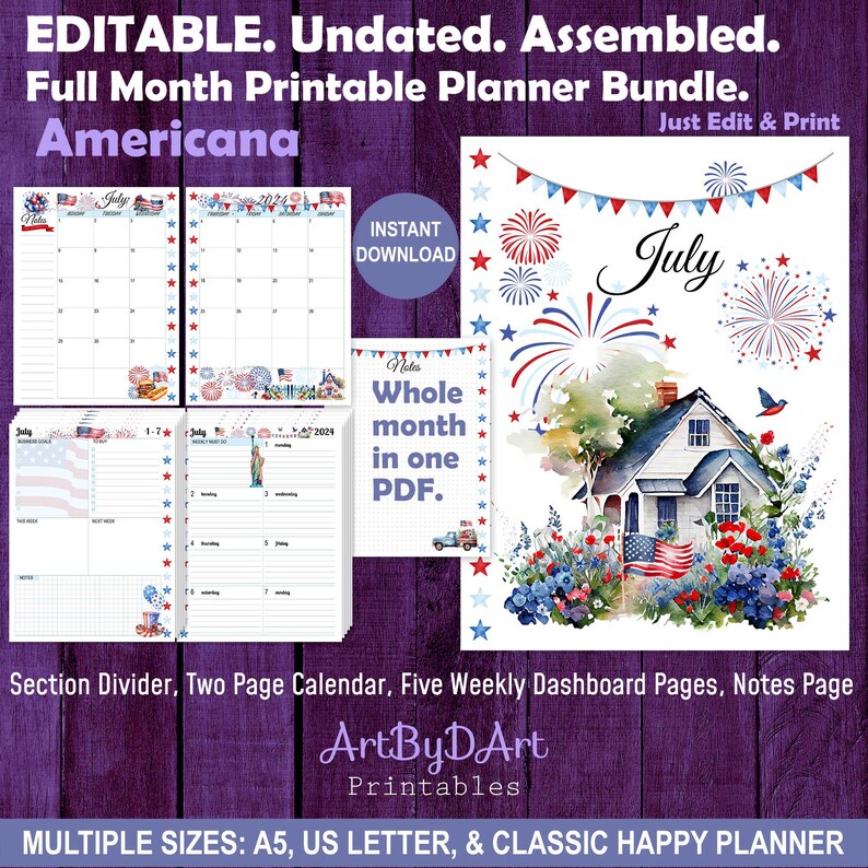 EDITABLE Assembled Full Month Planner Bundle for A5, US Letter, and ...