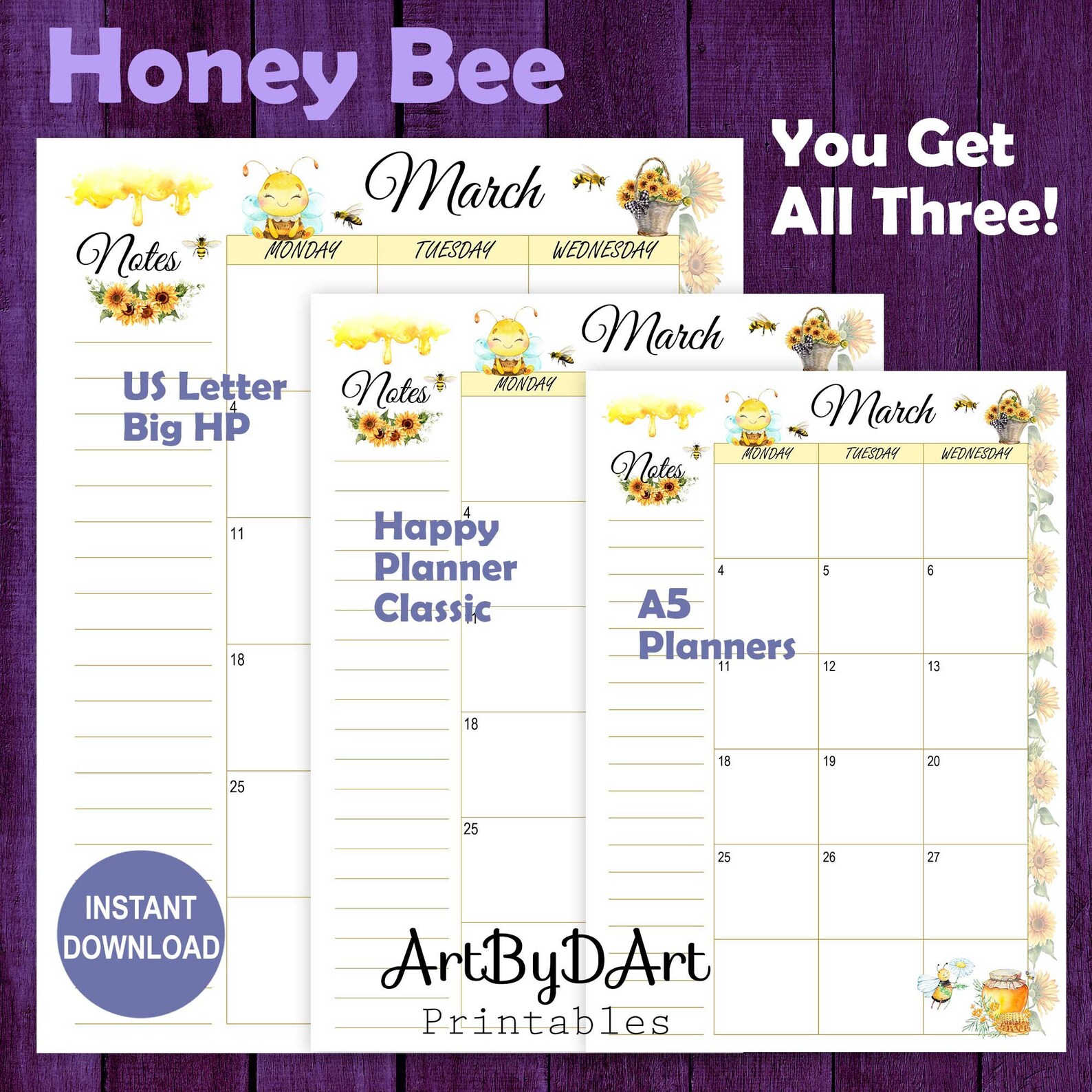 EDITABLE Sunflower Theme Printable Monthly Calendar for A5, US Letter ...