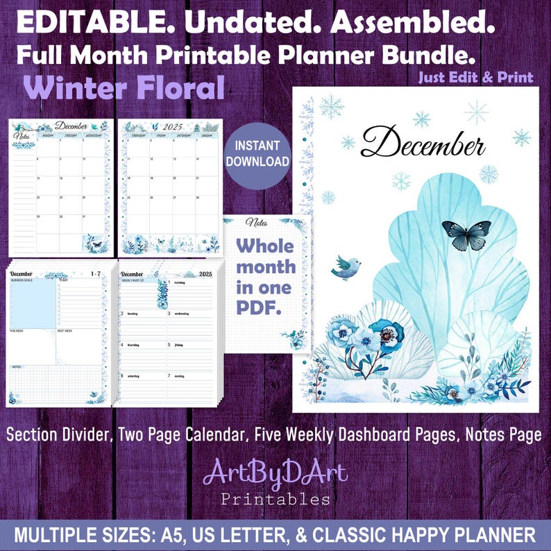EDITABLE Assembled Full Month Planner Bundle for A5, US Letter, and ...