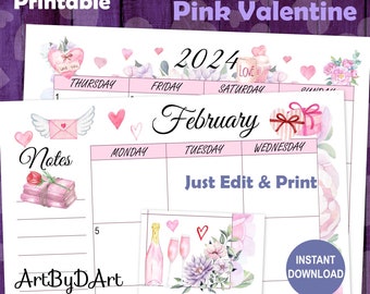 EDITABLE Floral Theme Printable Monthly Calendar for A5, US Letter, and ...