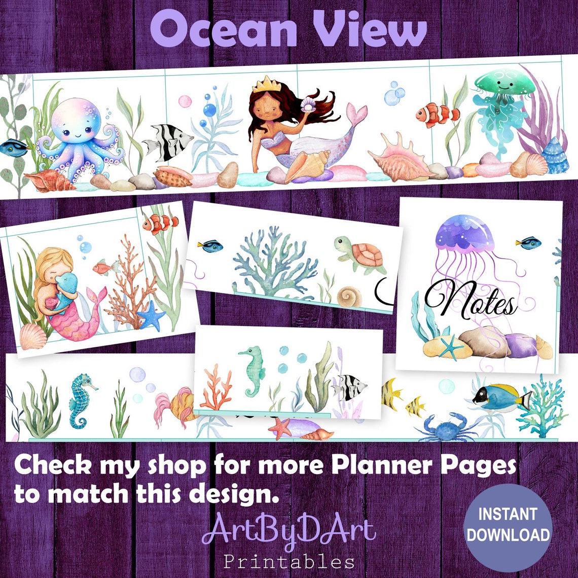 EDITABLE Mermaid Theme Printable Monthly Calendar for A5, US Letter ...