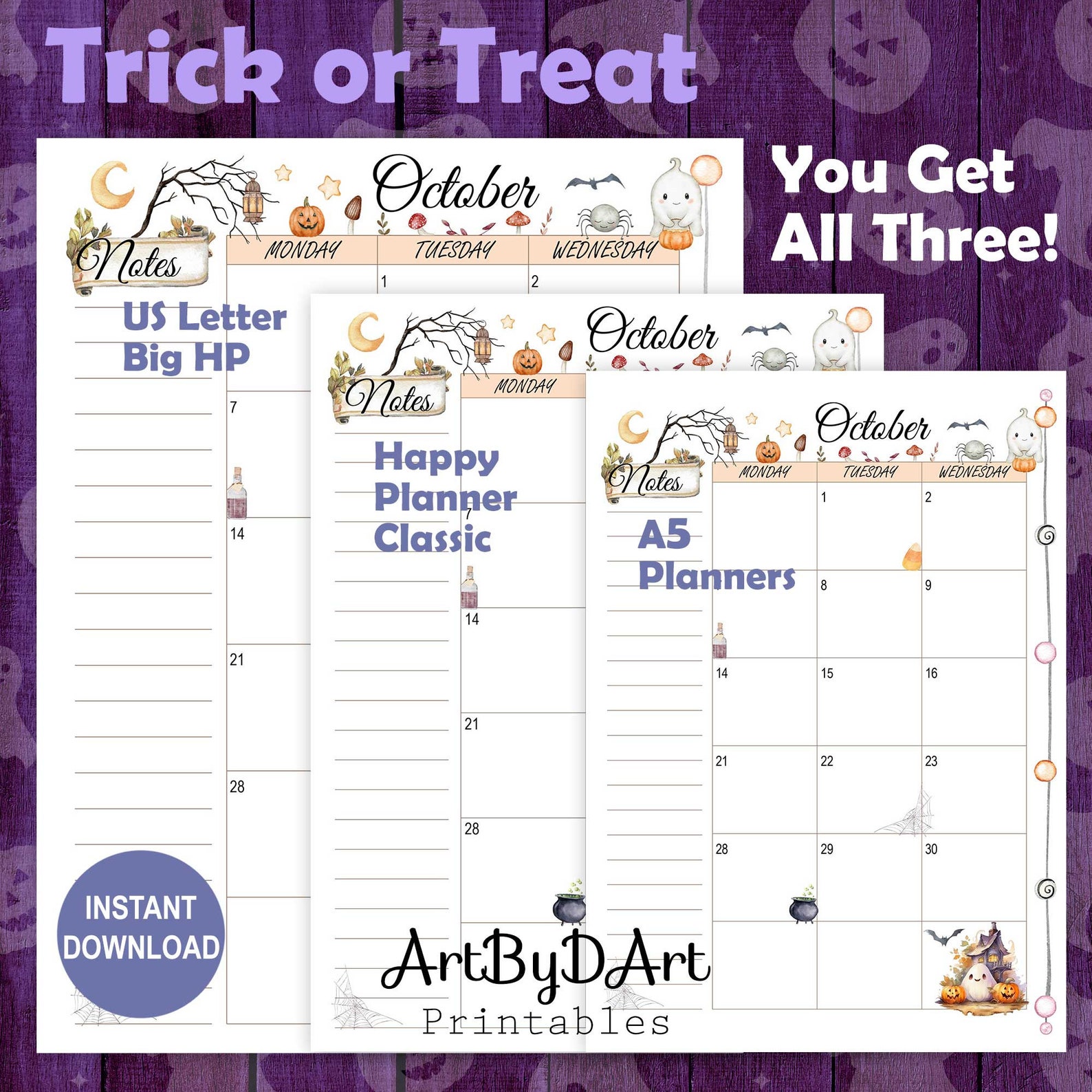 EDITABLE Halloween Theme Printable Monthly Calendar for A5, US Letter ...