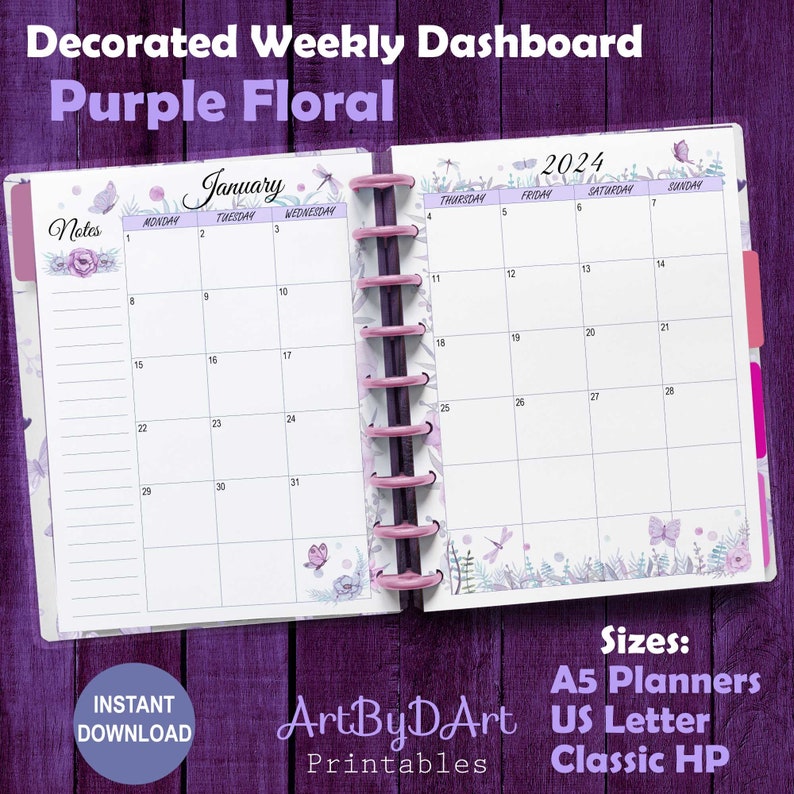 EDITABLE Floral Theme Printable Monthly Calendar for A5, US Letter, and ...