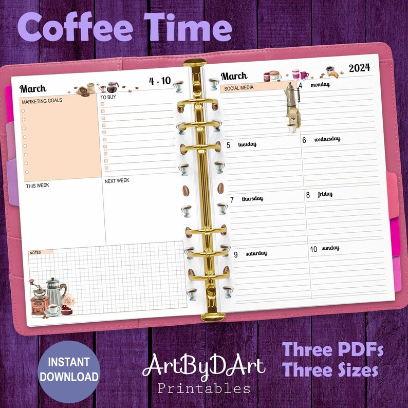 EDITABLE Coffee Theme Printable Weekly Dashboard for A5, US Letter, and ...