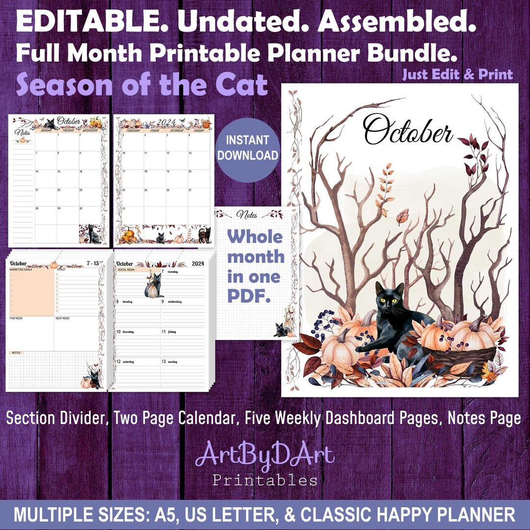 EDITABLE Assembled Full Month Planner Bundle for A5, US Letter, & Happy ...