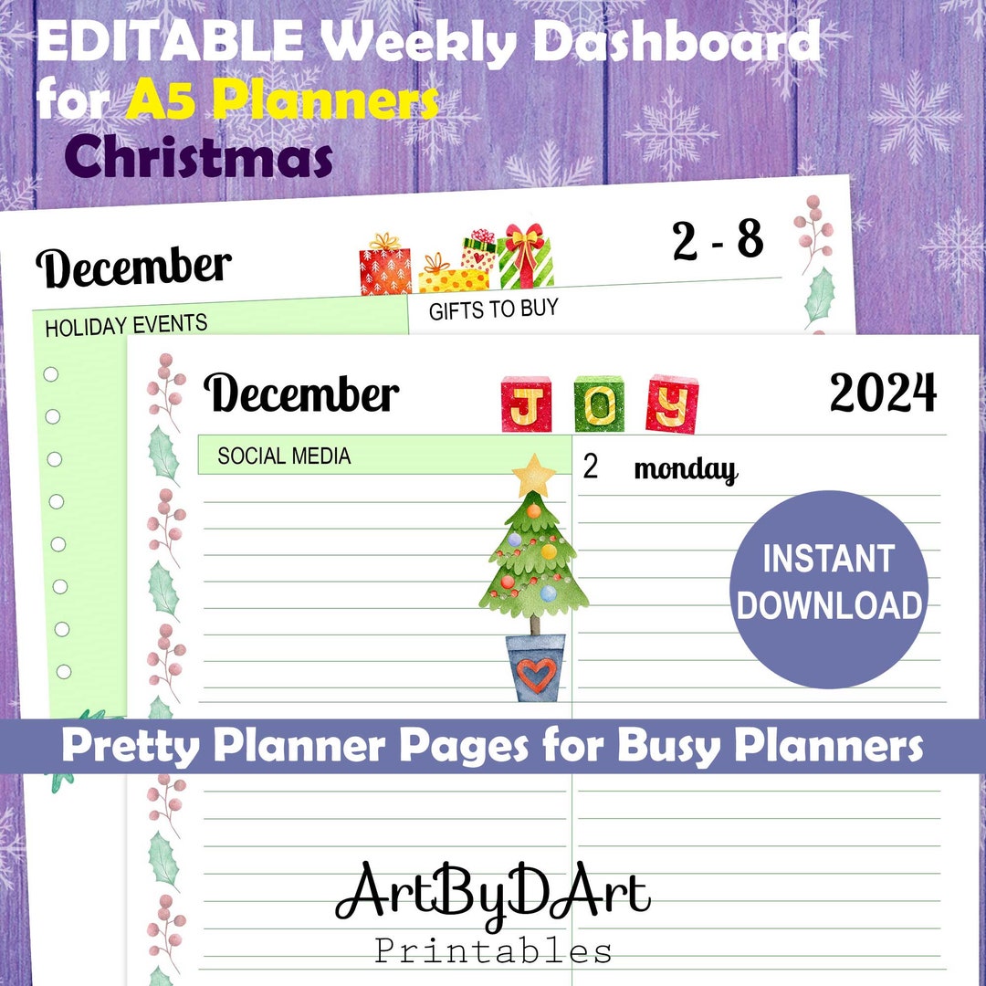 EDITABLE A5 Planner Printable Weekly Dashboard Layout Decorated With ...
