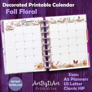 EDITABLE Autumn Theme Printable Monthly Calendar for A5, US Letter, and ...