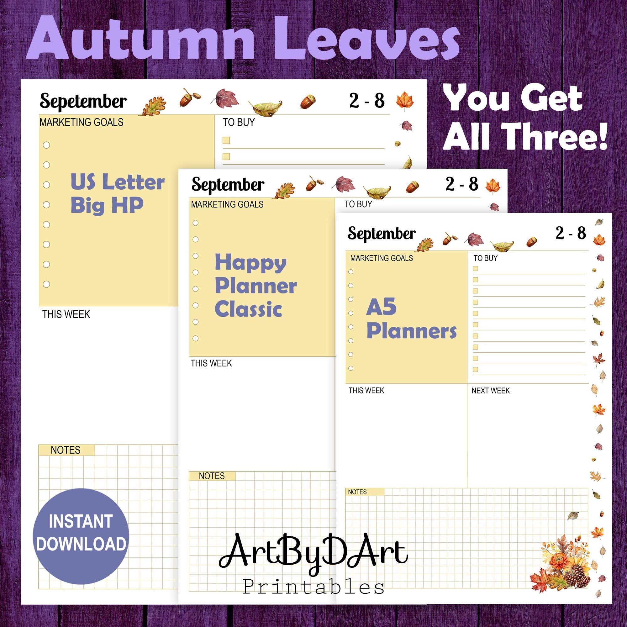 EDITABLE Fall Theme Printable Weekly Dashboard for A5, US Letter, and ...