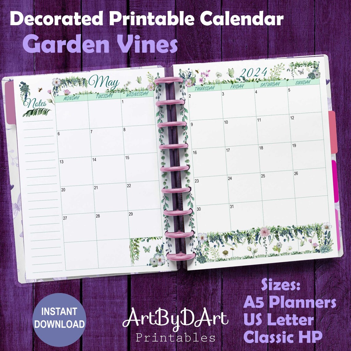 EDITABLE Plant Theme Printable Monthly Calendar for A5, US Letter, and ...