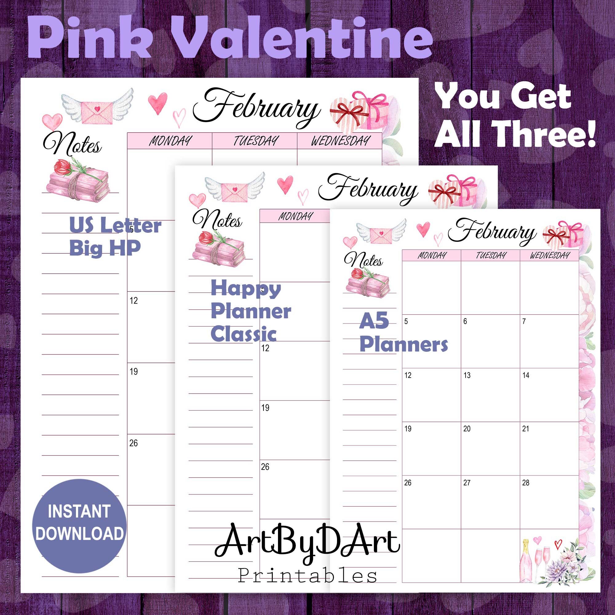 EDITABLE Valentine Theme Printable Monthly Calendar for A5, US Letter ...