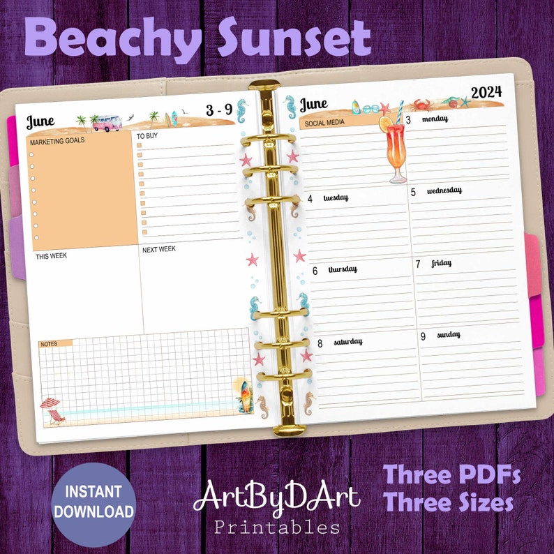 EDITABLE Beach Theme Printable Weekly Dashboard for A5, US Letter, and ...