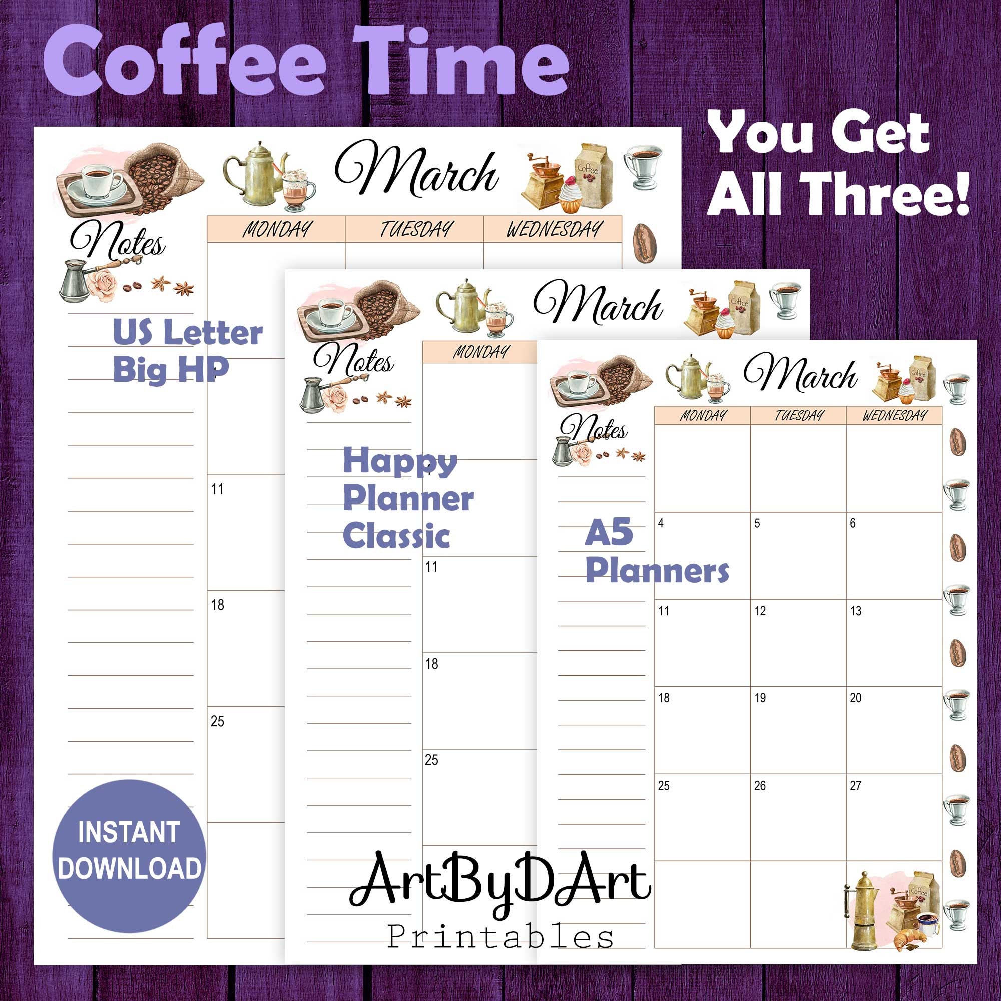 EDITABLE Coffee Theme Printable Monthly Calendar for A5, US Letter, and ...