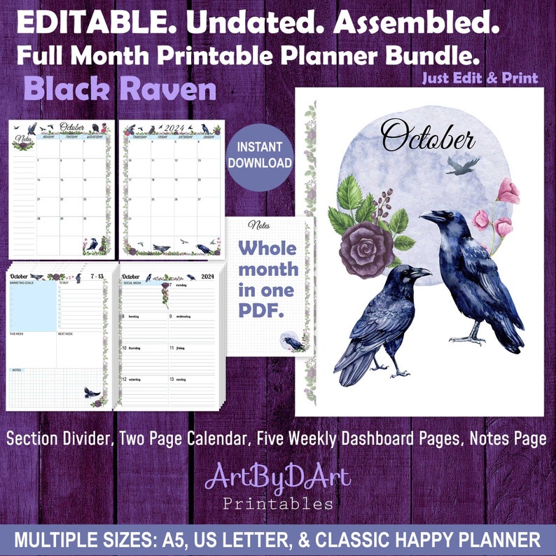 EDITABLE Assembled Full Month Planner Bundle for A5, US Letter, and ...