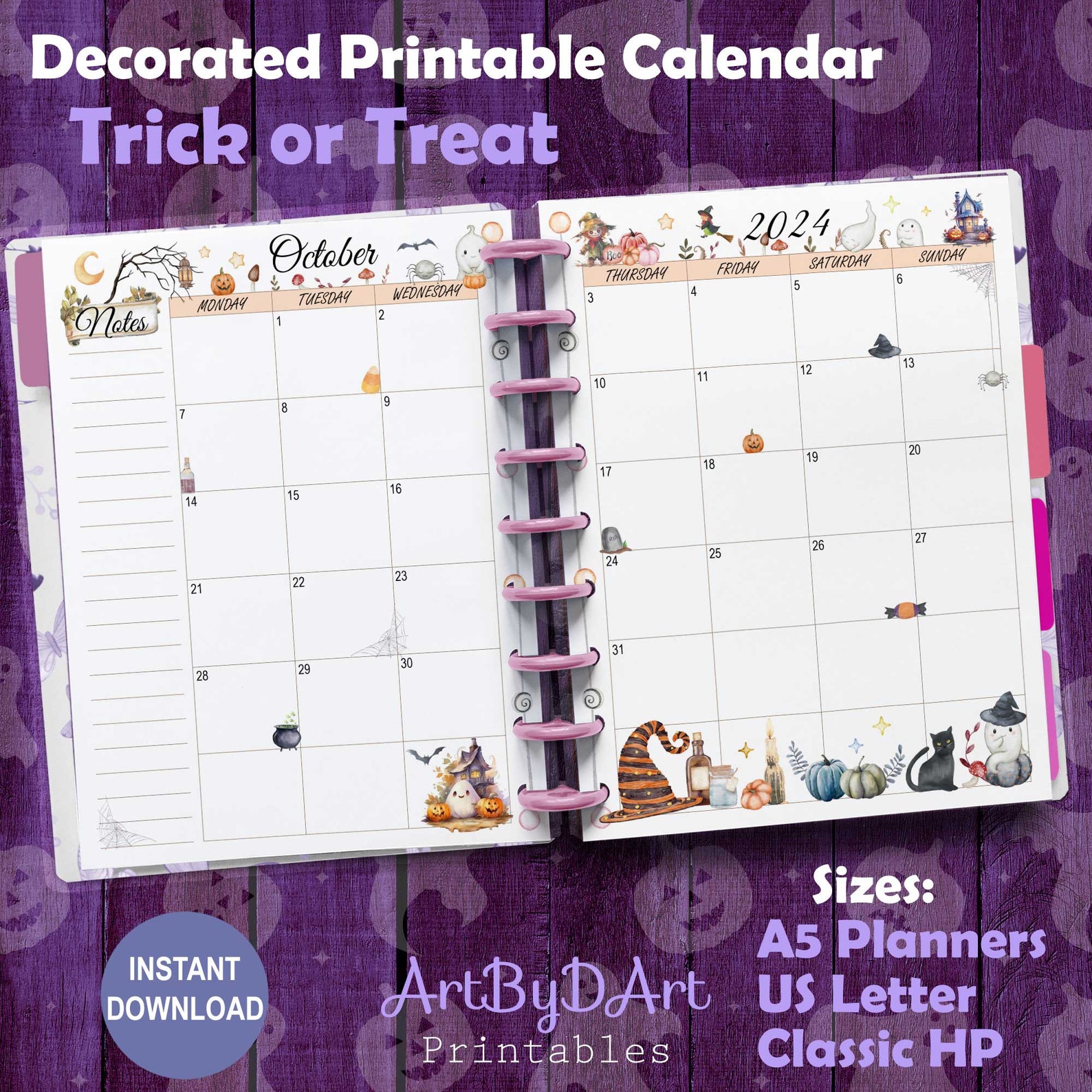 EDITABLE Halloween Theme Printable Monthly Calendar for A5, US Letter ...