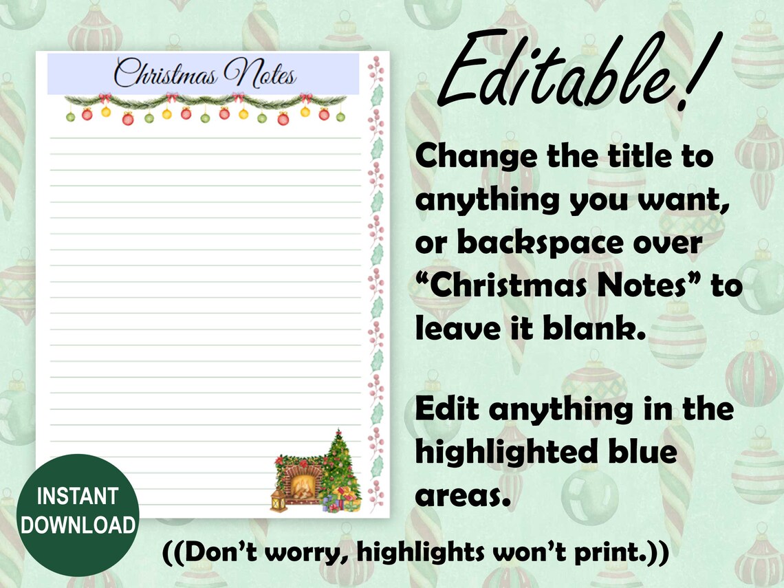 EDITABLE Festive Christmas Printable Notes Pages for Happy - Etsy