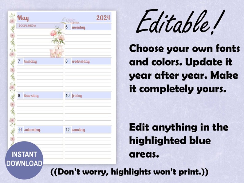 EDITABLE A5 Planner Printable Dashboard Weekly Layout With Farmhouse ...