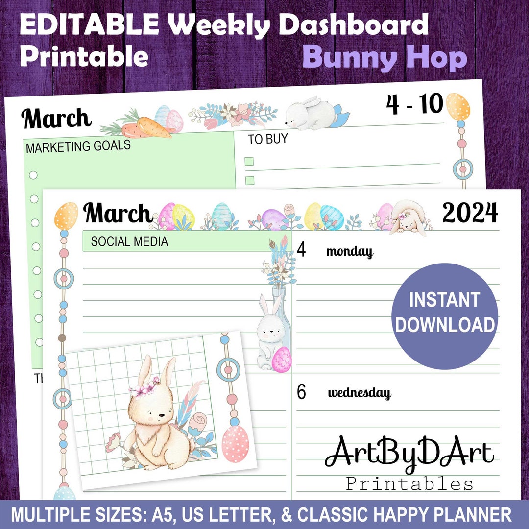EDITABLE Easter Theme Printable Weekly Dashboard for A5, US Letter, and ...
