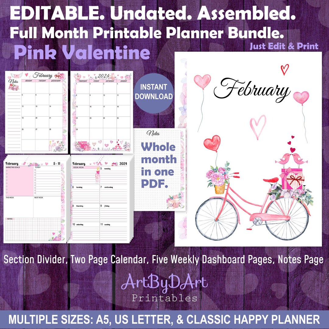EDITABLE Assembled Full Month Planner Bundle for A5, US Letter, and ...