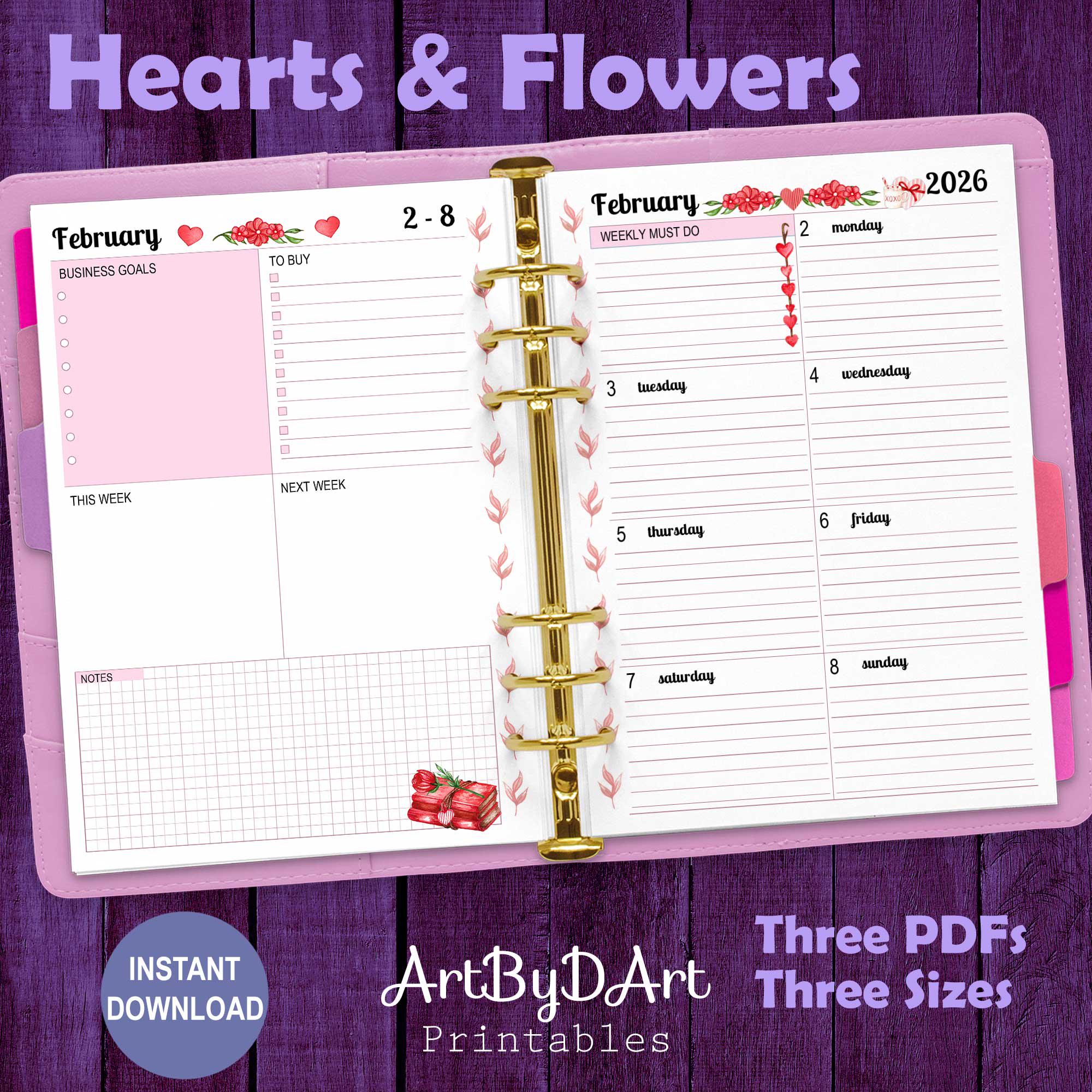 EDITABLE Valentine Theme Printable Weekly Dashboard for A5, US Letter ...
