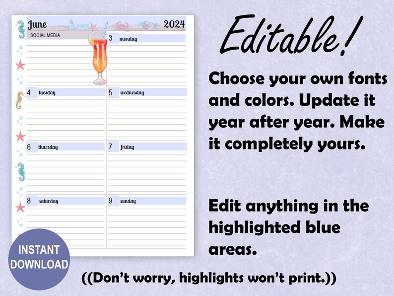 EDITABLE Beach Theme Printable Weekly Dashboard for A5, US Letter, and ...