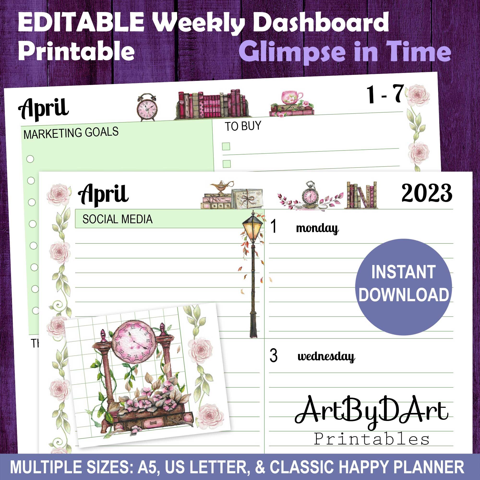 EDITABLE Vintage Theme Printable Weekly Dashboard for A5, US Letter ...