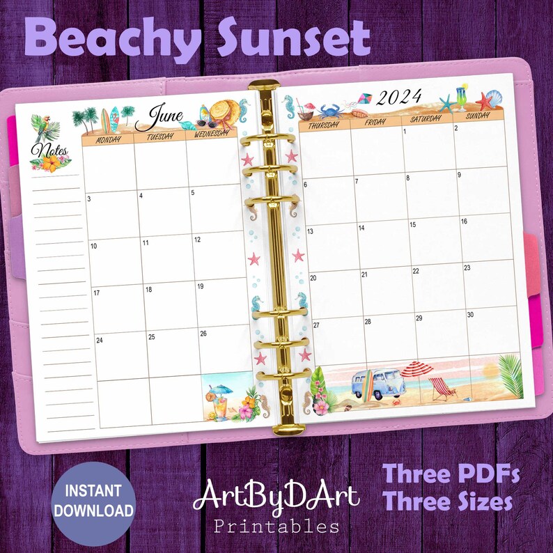 EDITABLE Beach Theme Printable Monthly Calendar for A5, US Letter, and ...