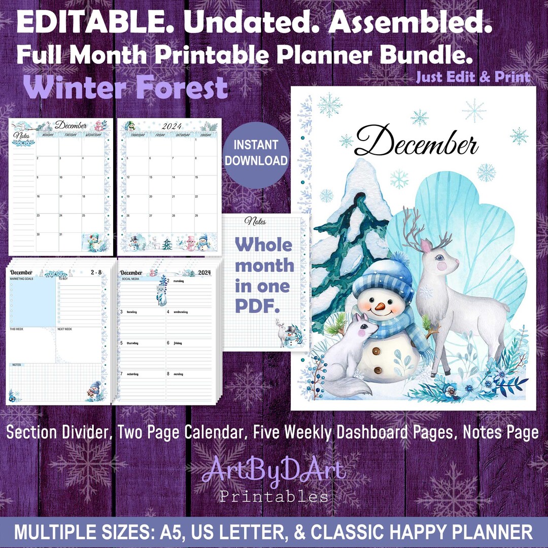 EDITABLE Assembled Full Month Planner Bundle for A5, US Letter, and ...