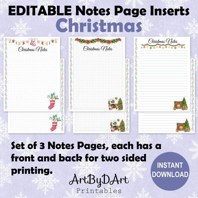 EDITABLE Festive Christmas Printable Notes Pages for Happy Planner ...
