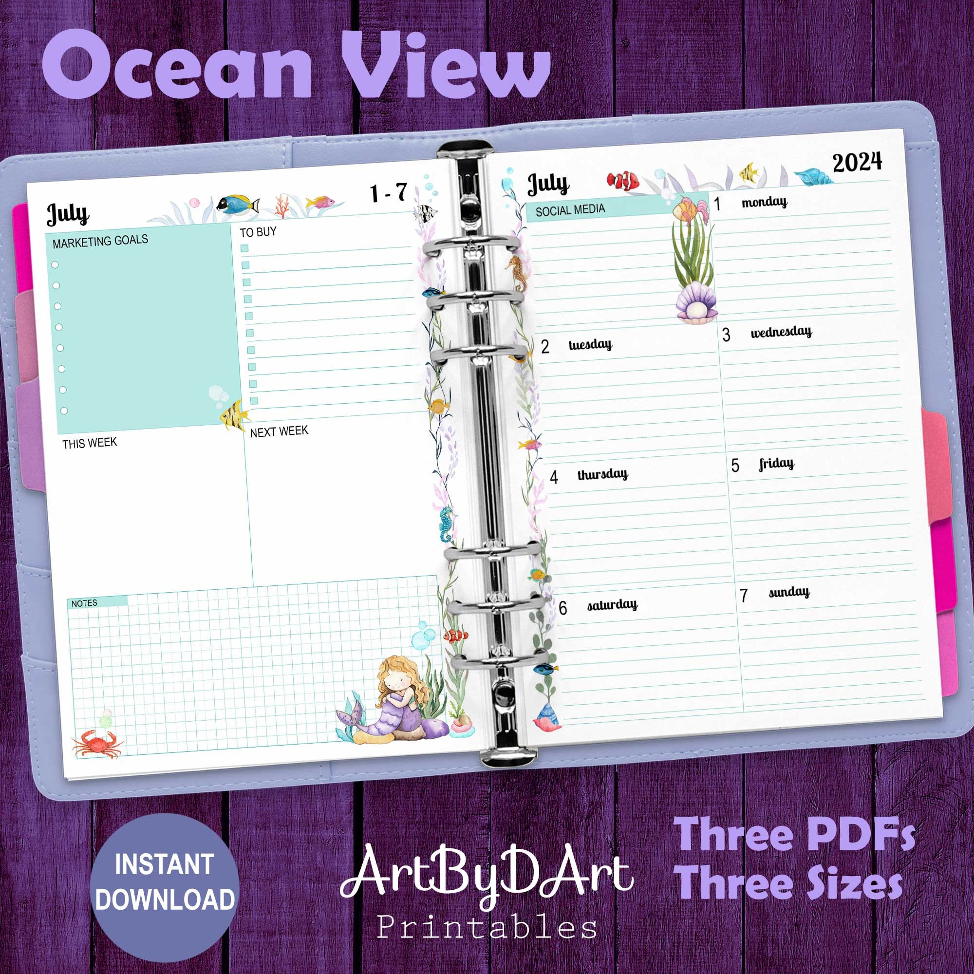 EDITABLE Mermaid Theme Printable Weekly Dashboard for A5, US Letter ...