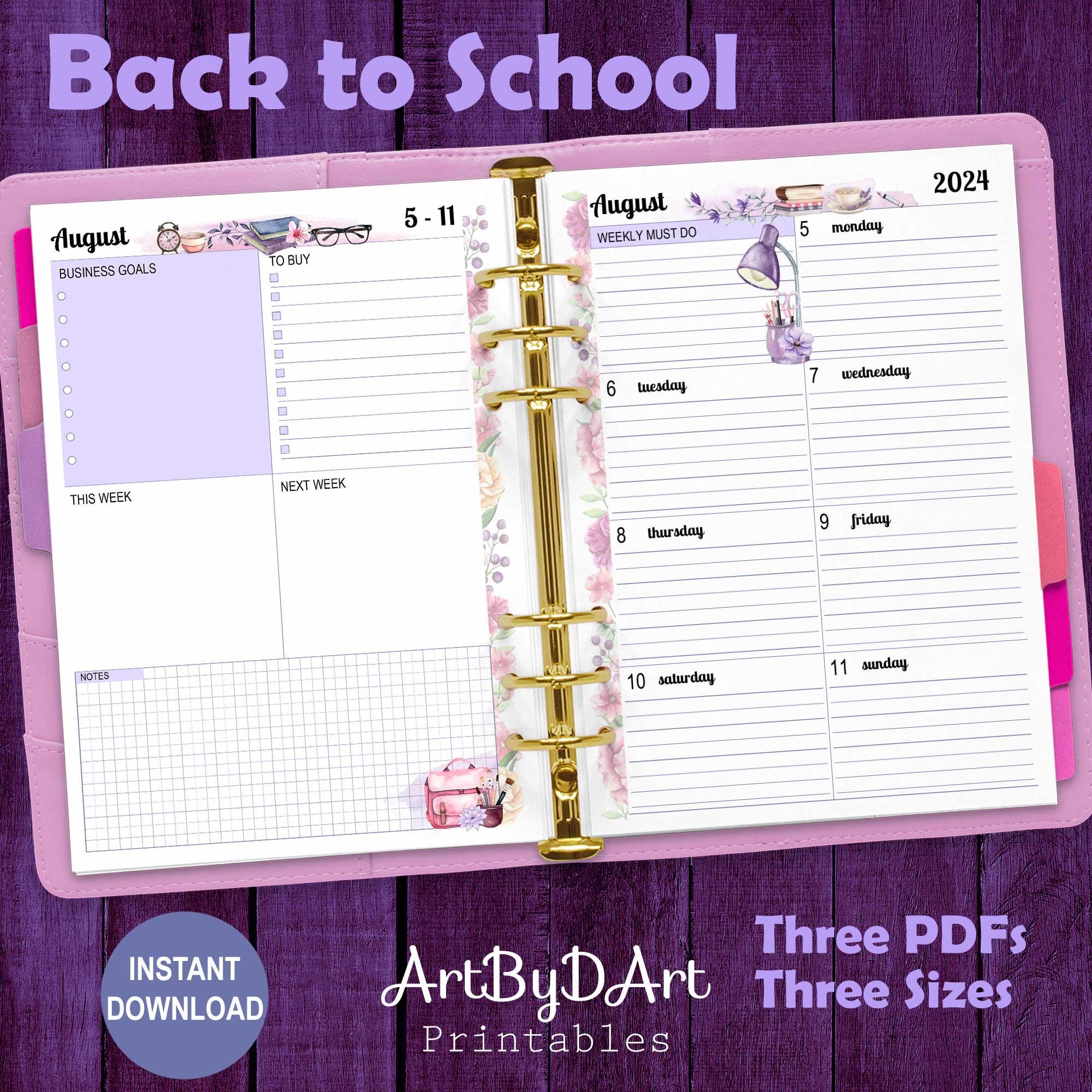 EDITABLE School Theme Printable Weekly Dashboard for A5, US Letter, and ...