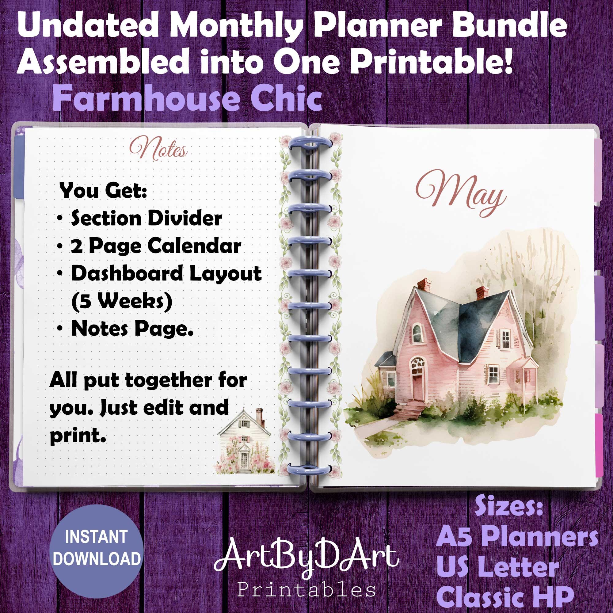 EDITABLE Assembled Full Month Planner Bundle for A5, US Letter, and ...