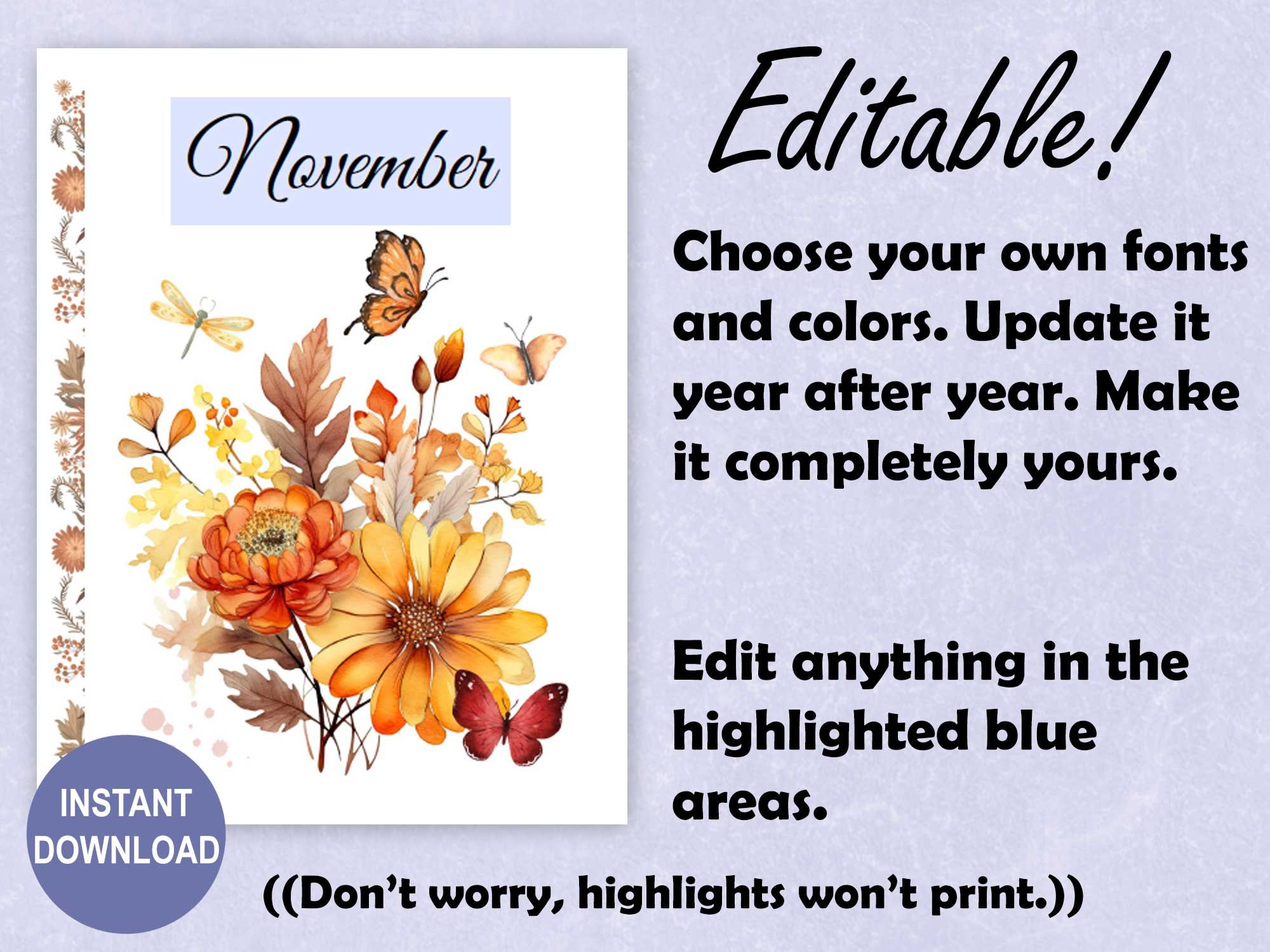 EDITABLE Autumn Theme Printable Divider/cover & Notes for A5, US Letter ...