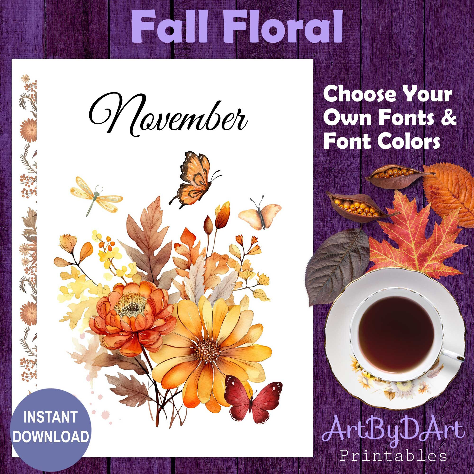 EDITABLE Autumn Theme Printable Divider/cover & Notes for A5, US Letter ...