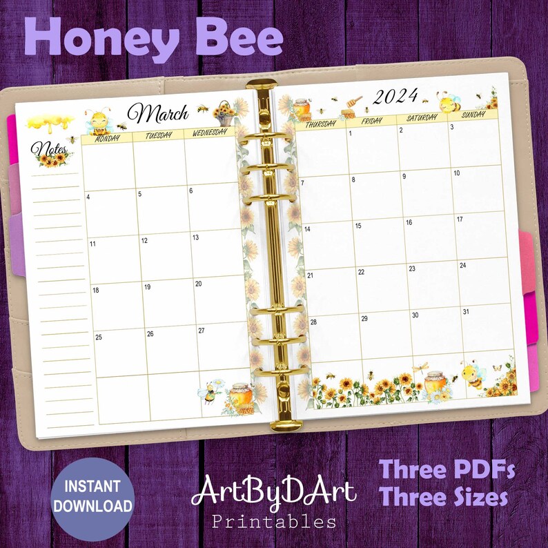 EDITABLE Sunflower Theme Printable Monthly Calendar for A5, US Letter ...